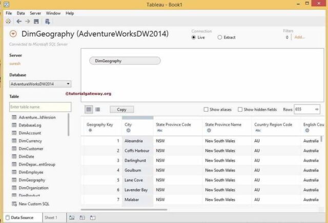 اتصال تبلو Tableau به SQL Server